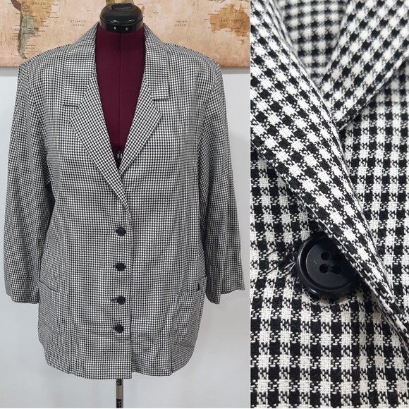Vintage | Jackets & Coats | Vtg 8s Mini Gingham Black White Blazer ...